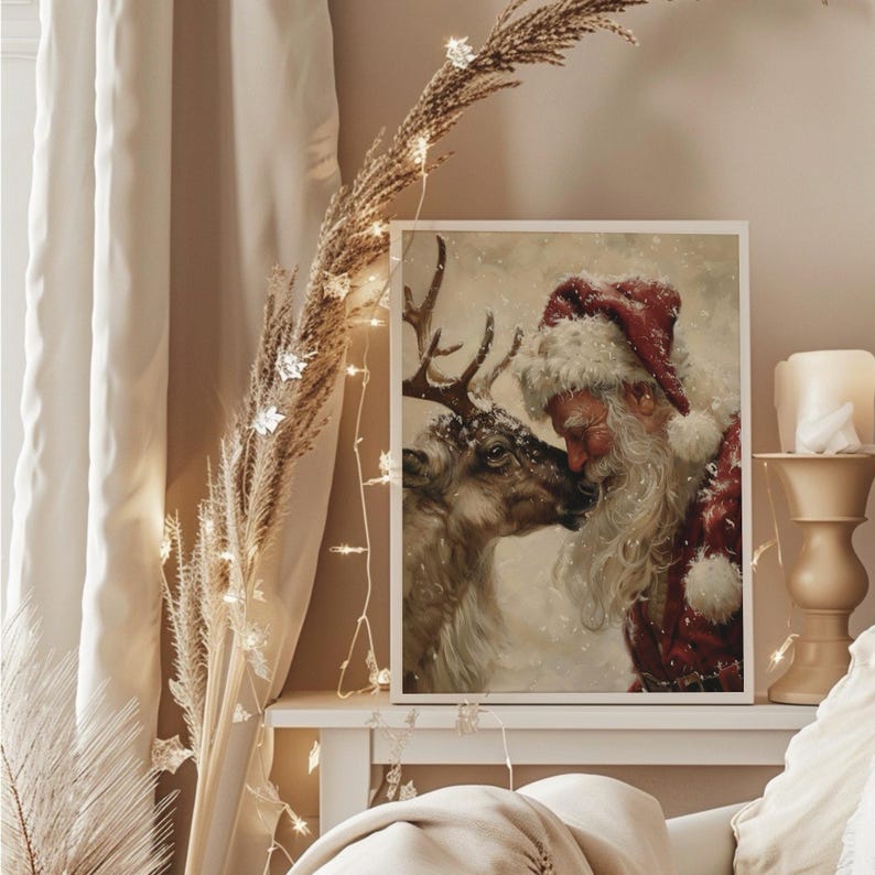 Santa and Rudolph Red Nose Reindeer Printable Wall Art, Christmas ...