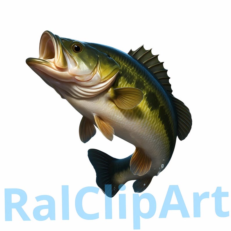 Bass Clipart 3D, Smallmouth Bass Clipart, 12 Realistic Bass, Jumping ...