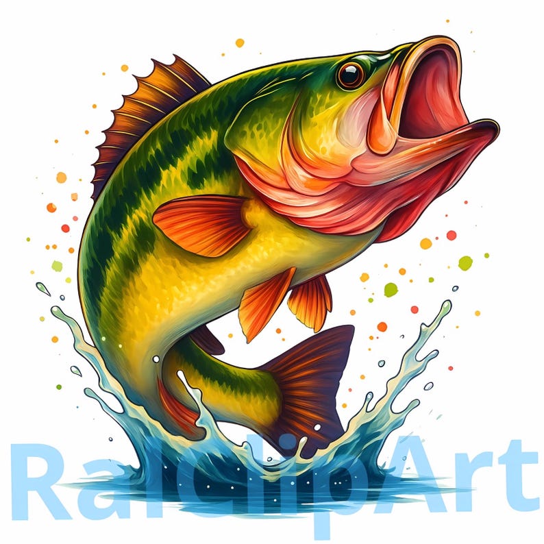 Bass Clipart 3D, Smallmouth Bass Clipart, 12 Realistic Bass, Jumping ...