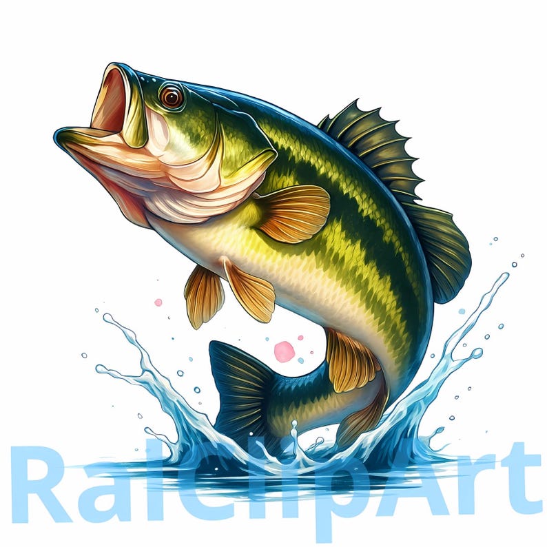 Bass Clipart 3D, Smallmouth Bass Clipart, 12 Realistic Bass, Jumping ...