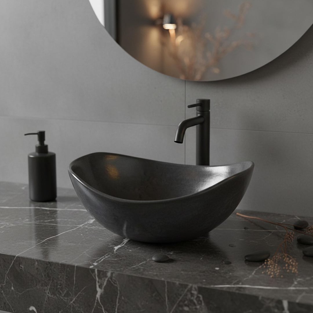 Handmade Lime Plaster Bathroom Sink: Oval Rustic Black Tadelakt ...