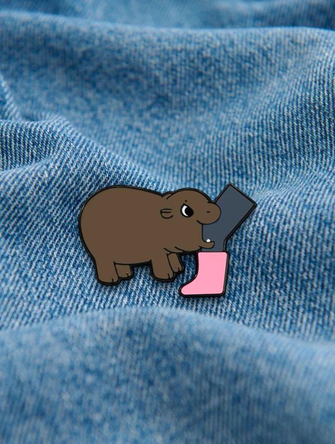 Moo Deng Bite Attack Enamel Pin Cute Hippo Funny Pins - Etsy