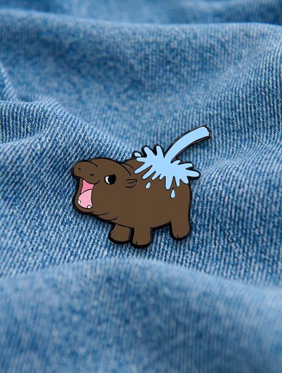 Moo Deng Water Attack Enamel Pin Cute Hippo Funny Pins - Etsy