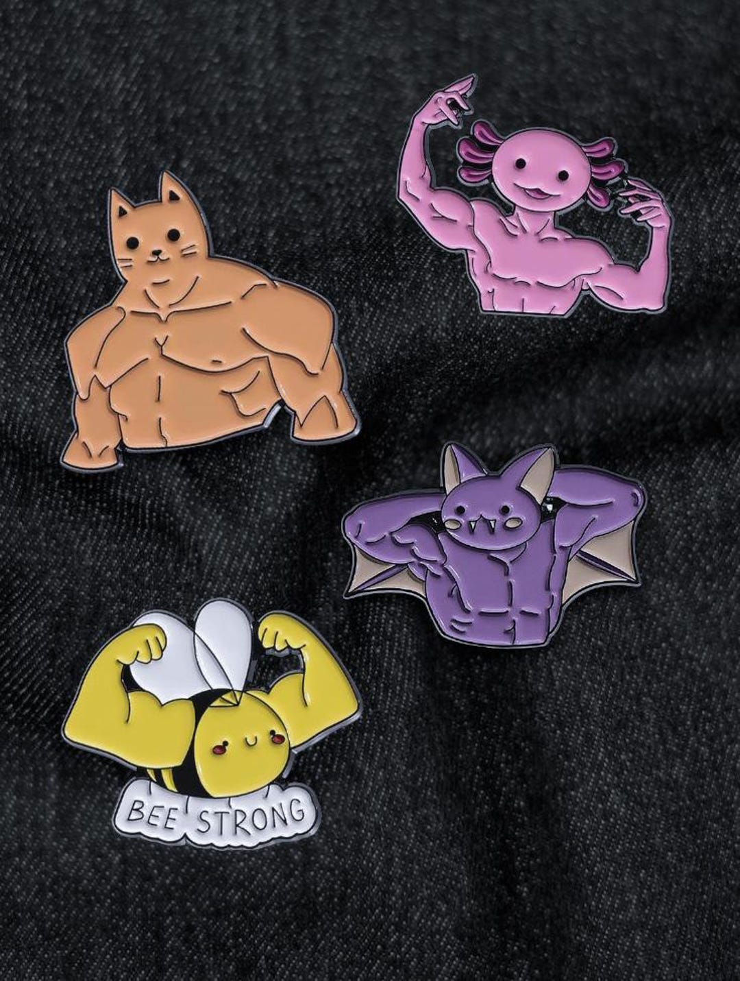 Cat Axolotl Bee Bat Buff Bodybuilder Enamel Pin Workout Gym Fitness ...