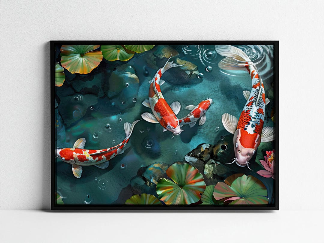 Koi Fish Painting Digital Art Download. Living Room Wall Art, Nature ...