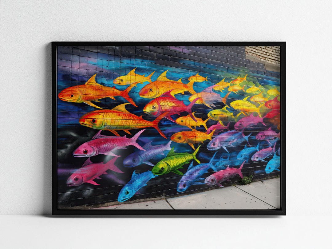 Colorful Fish Wall Mural Digital Art Download. Living Room Wall Art ...