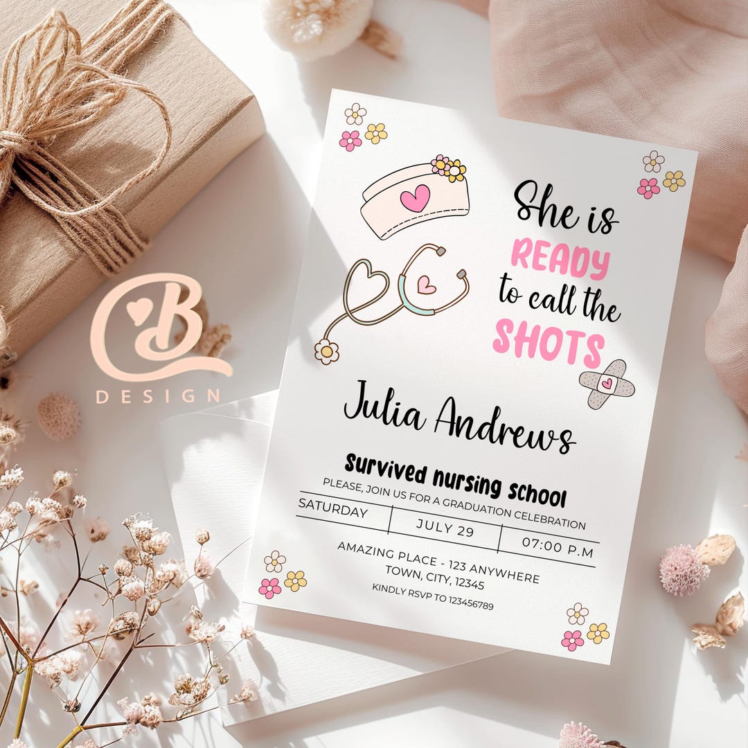 Nursing Graduation Invitation Template, Editable Canva Design (digital ...