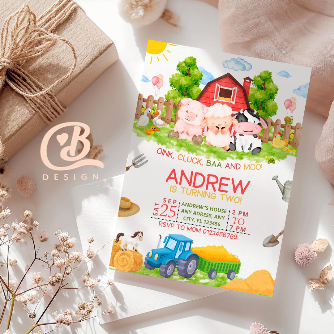 Editable Farm Birthday Invitation, Farm Animals Party Invite, Farm Boy ...