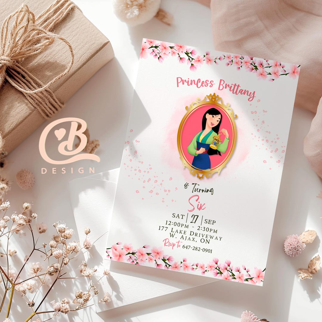 Mulan Kids Birthday Party Invitation Template, Personalized Digital ...