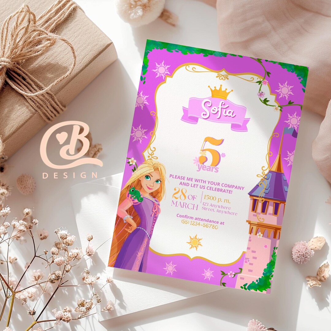 Editable Rapunzel Birthday Invitation, Princess Castle Design (digital ...