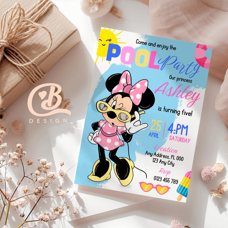 Editable Minnie Mouse Birthday Invitation, Canva Template, Mobile Size ...