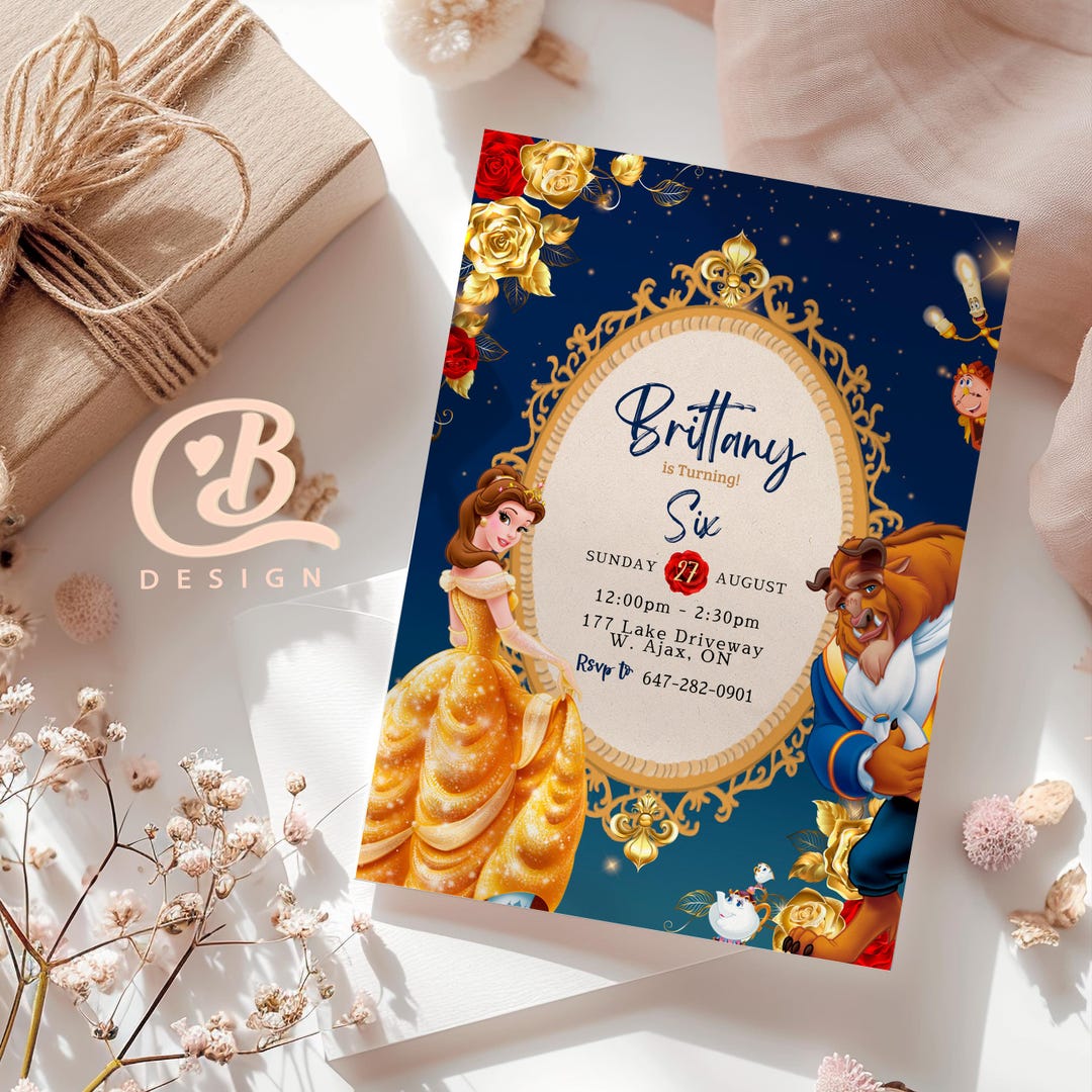 Princess Belle Birthday Invitation: Beauty and the Beast, Editable 5x7 ...