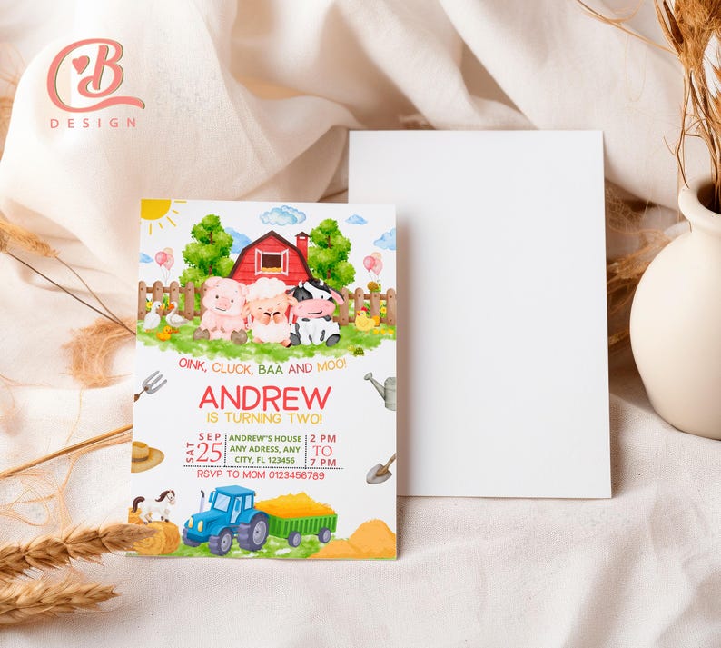 Editable Farm Birthday Invitation, Farm Animals Party Invite, Farm Boy ...