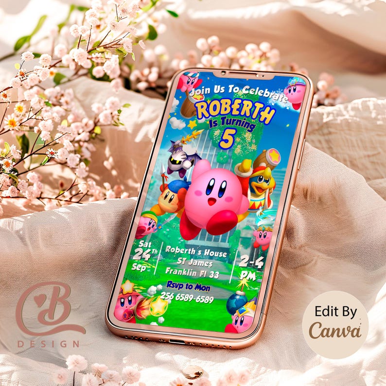 Kirby Birthday Invitation: Themed Party Card (digital File) - Etsy