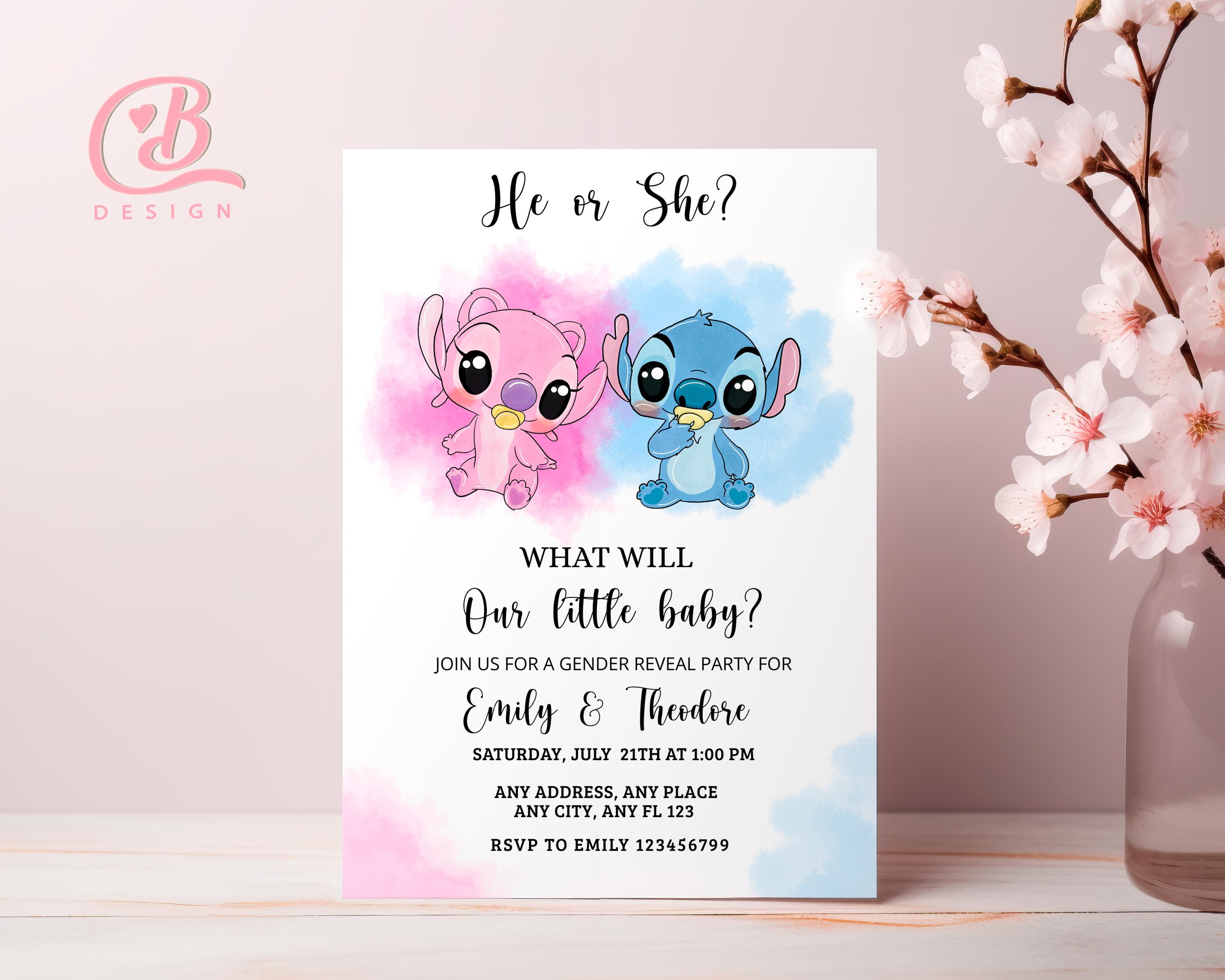 Stitch and Angel Gender Reveal Invitation Template, Editable Instant ...