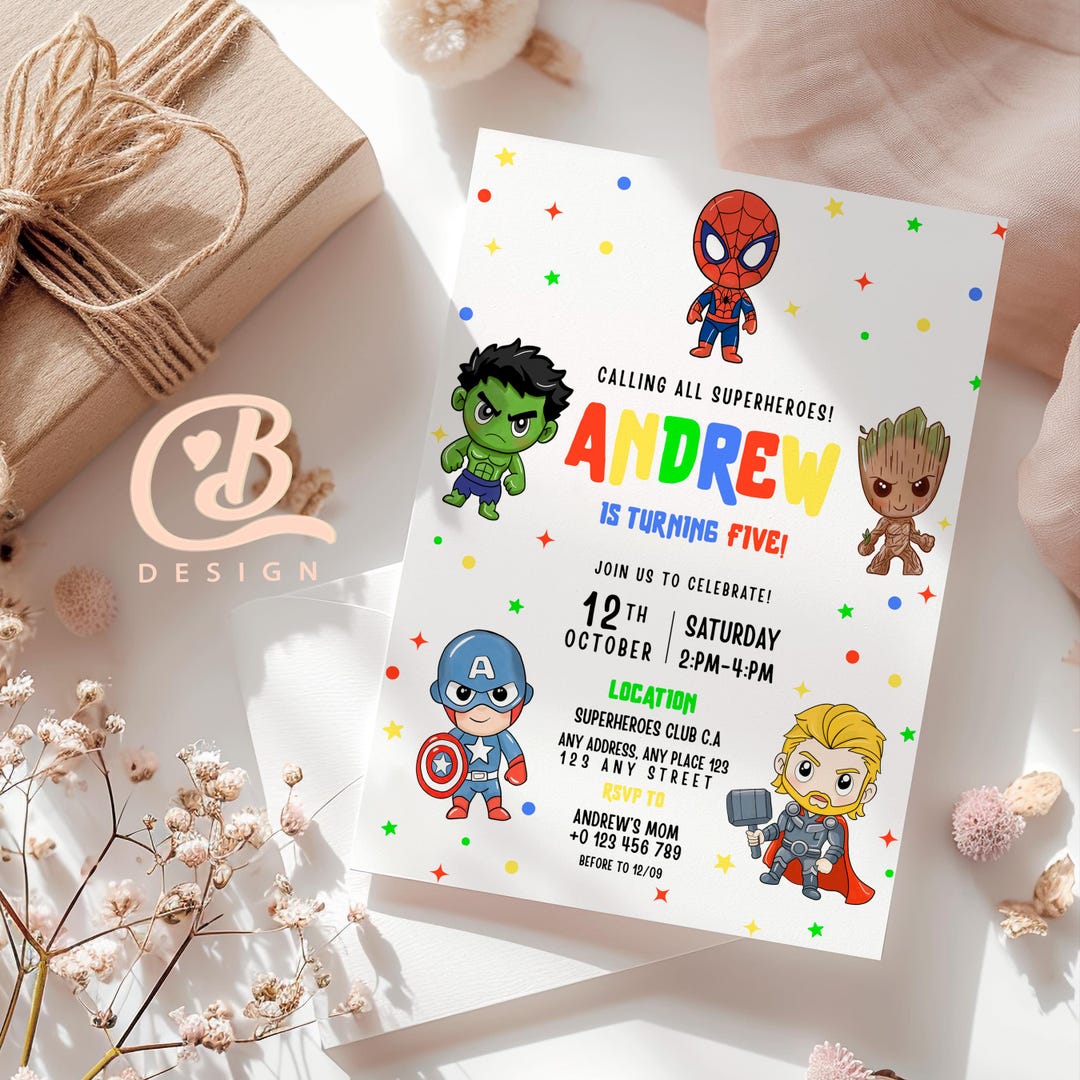 Superhero Birthday Invitation Editable Template, Avengers Superhero ...