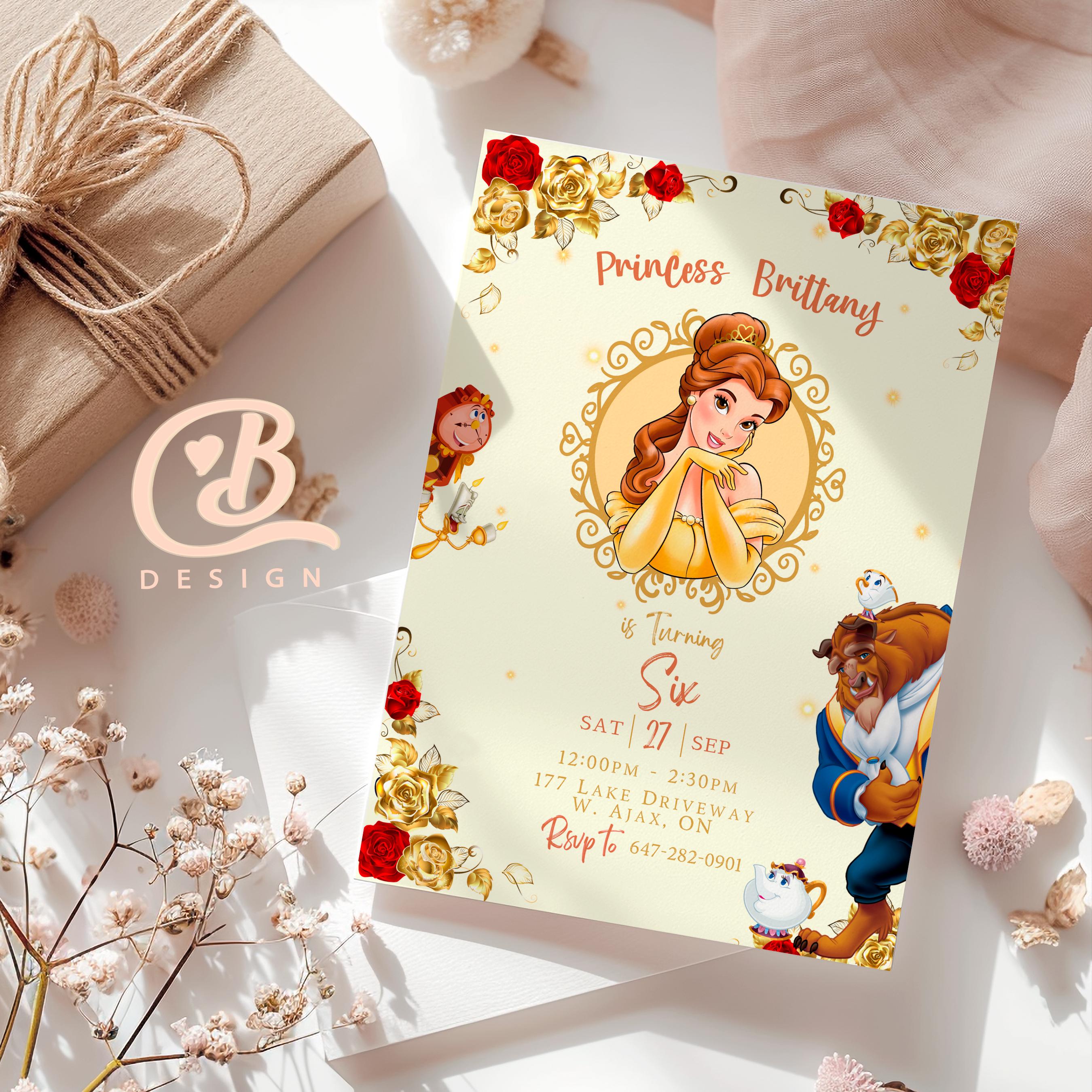 Princess Belle Birthday Invitation: Beauty and the Beast, Editable 5x7 ...