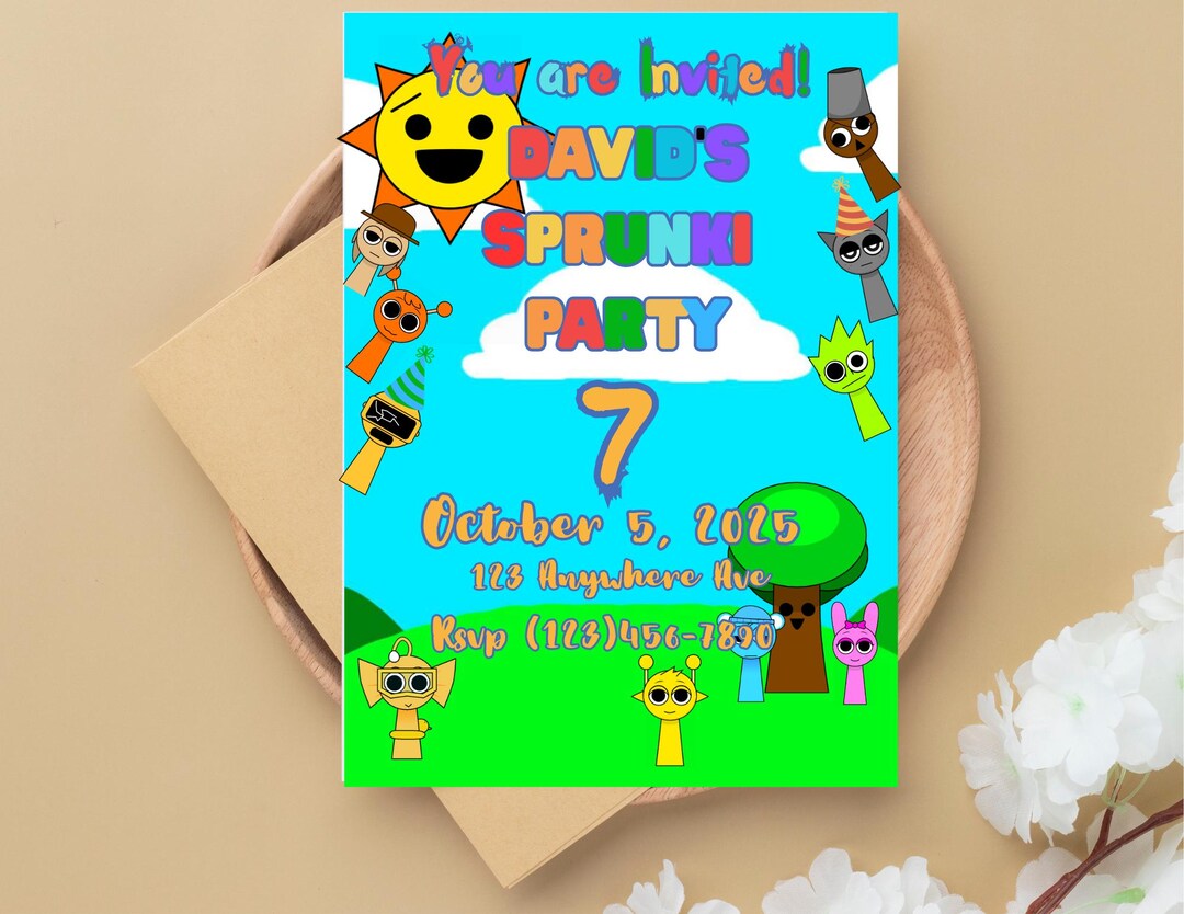 Sprunki Birthday Party Invitation Template | Editable Kids Invite ...