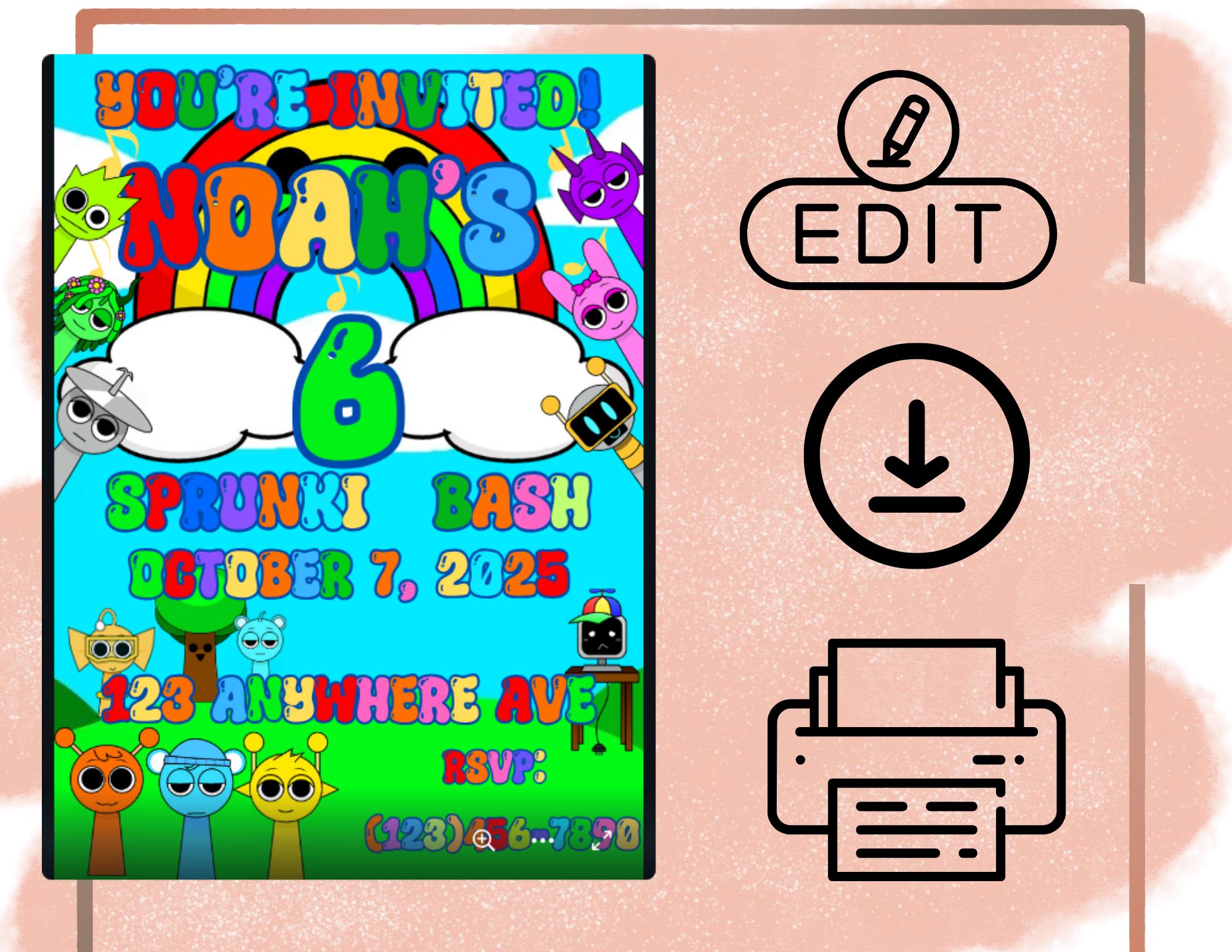Sprunki Party Invitation Template | Editable on Canva Sprunki Party ...