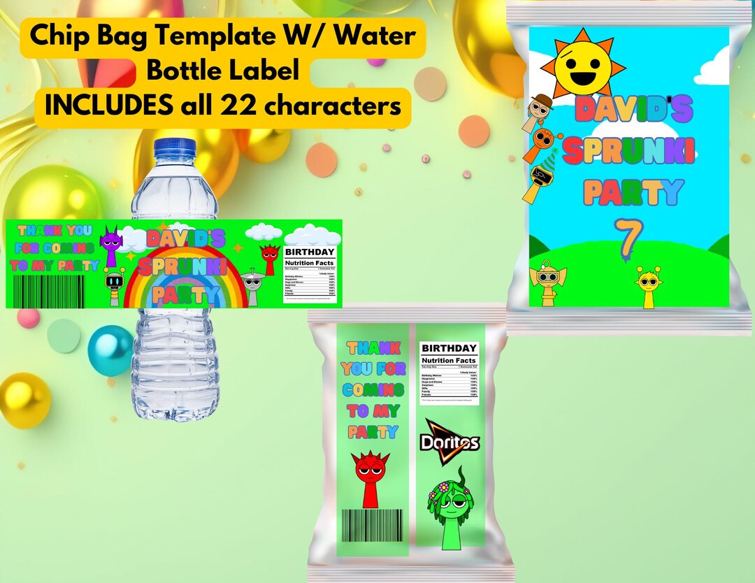 Sprunki Chip Bag/ Water Bottle Label Template Editable on Canva Sprunki ...