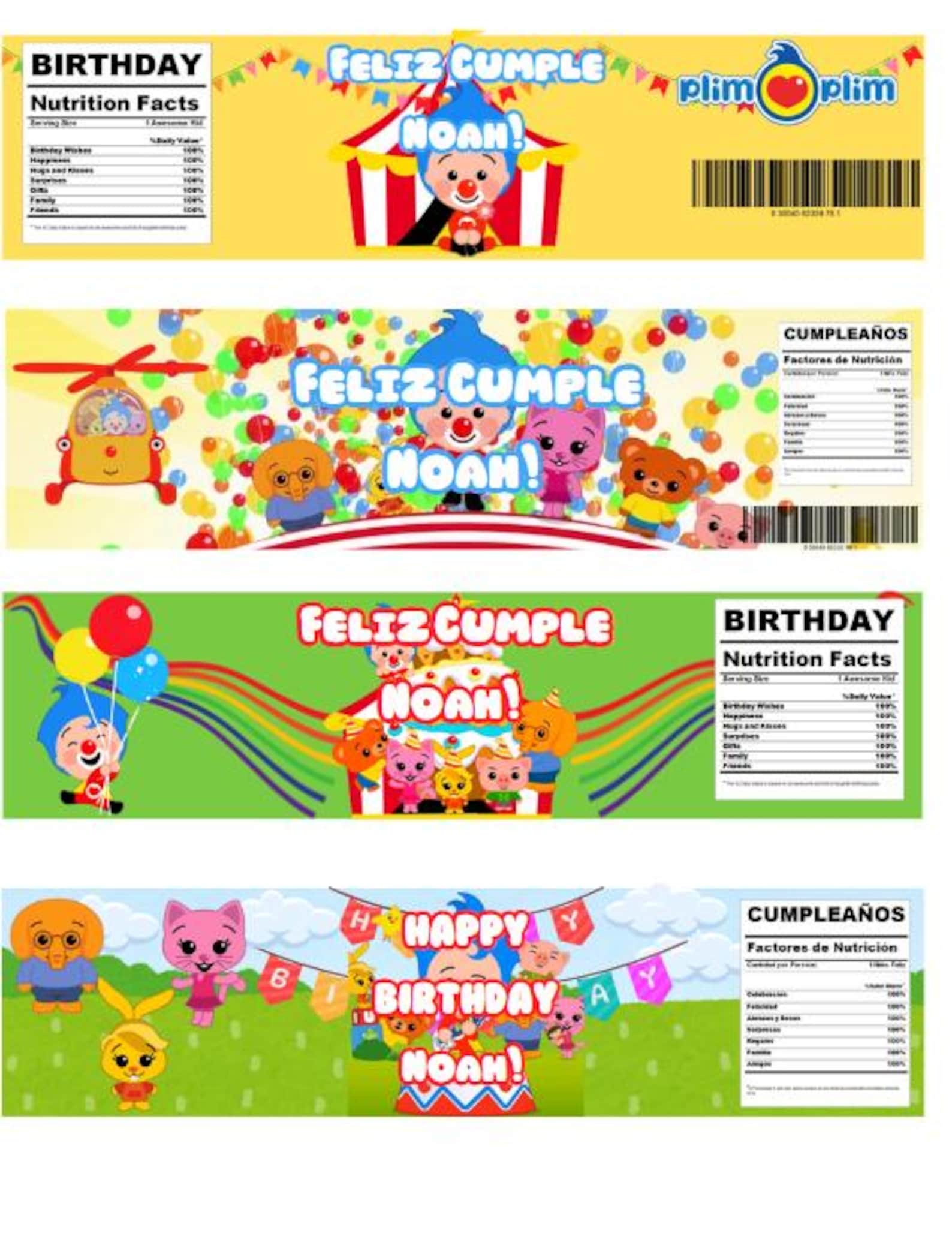 DIGITAL FILE | Clown/ Plim Plim Water Bottle Labels | Printable Labels ...