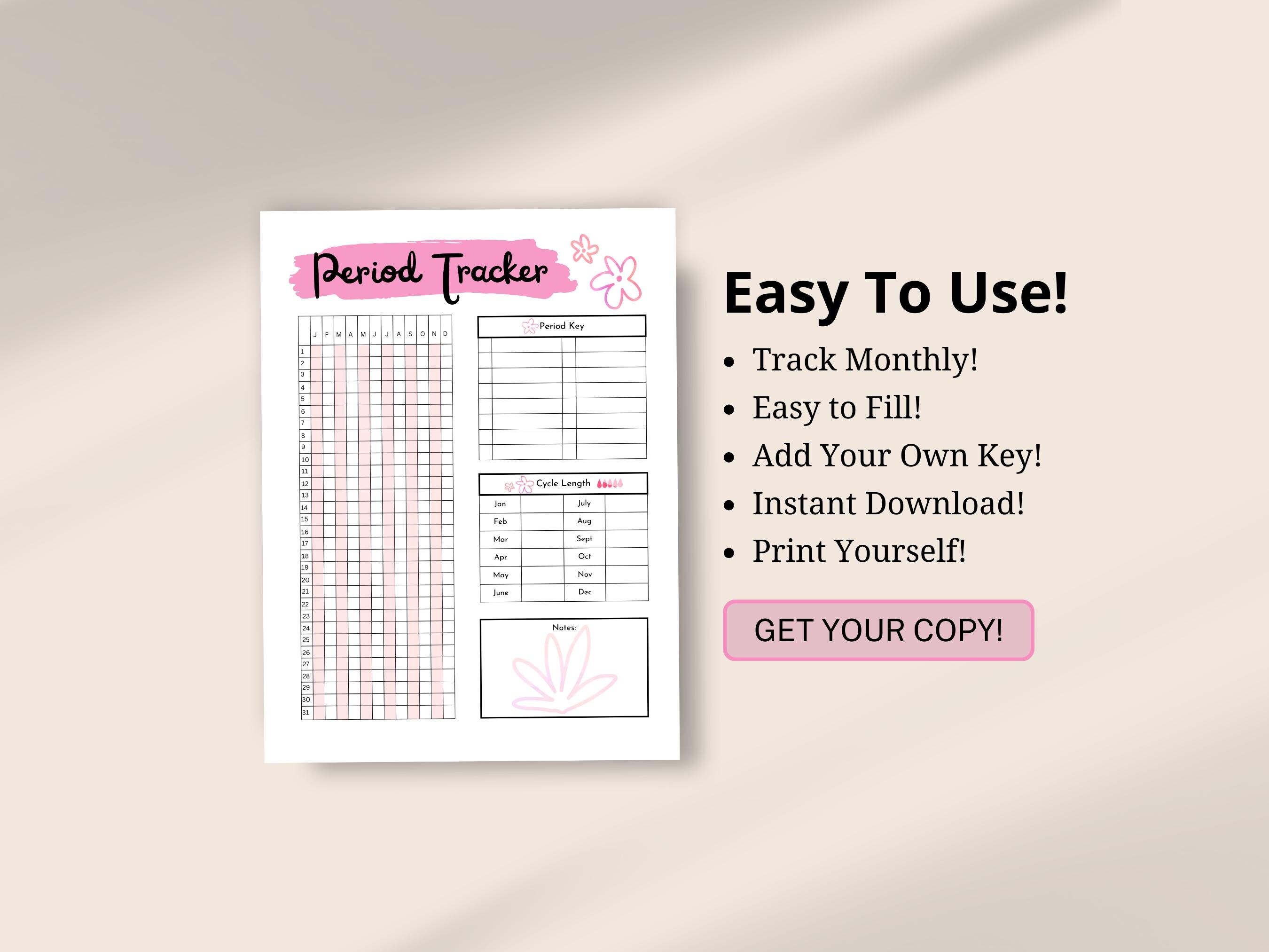 Printable Period Tracker, Cycle Tracker, Menstrual Tracker, Fertility ...