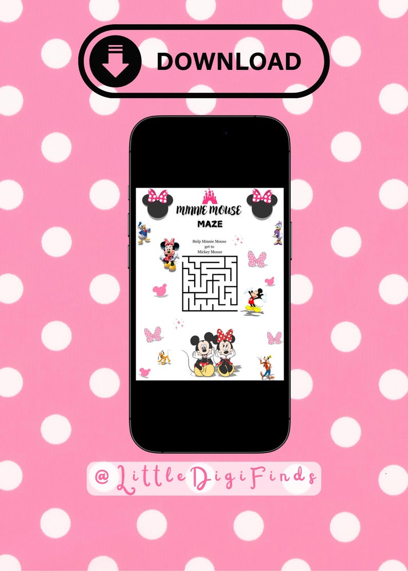 Minnie Mouse Printable Maze Puzzle School & Learning Worksheet Girly ...