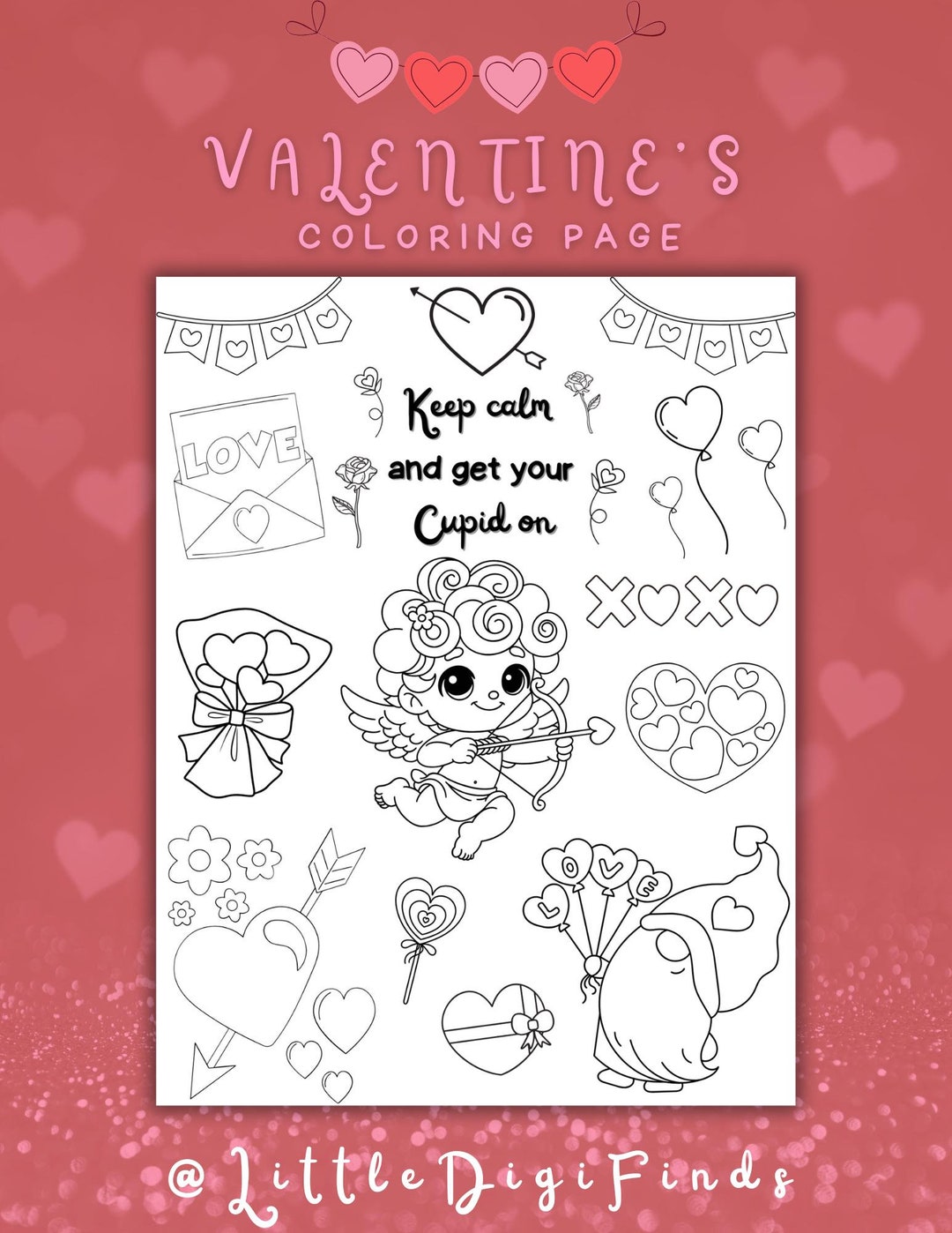 Valentine's Coloring Page Valentine's Activity Cupid Valentine's Day ...