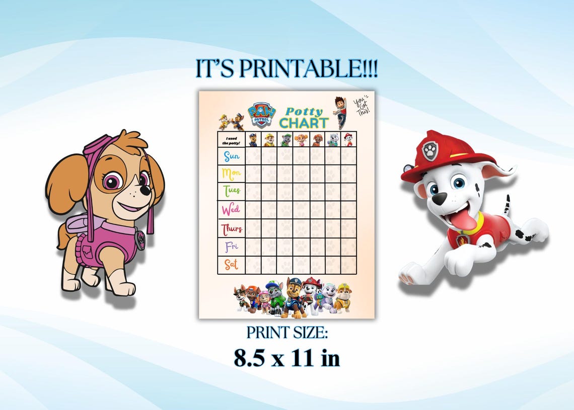 Paw Patrol Potty Training Chart Toddler Potty Tracker Potty Chart for ...