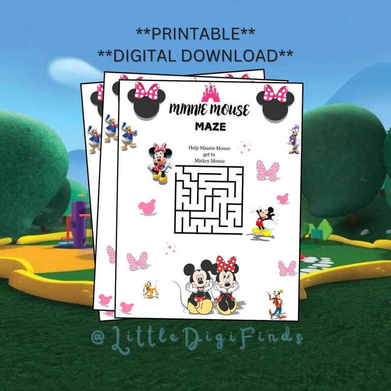 Minnie Mouse Printable Maze Puzzle School & Learning Worksheet Girly ...