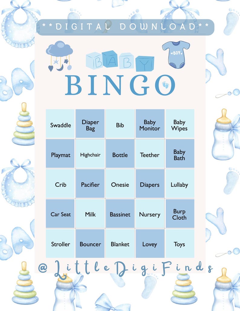 Baby Boy Bingo | Baby Shower Activity | 20 Blue Bingo Cards | Baby ...