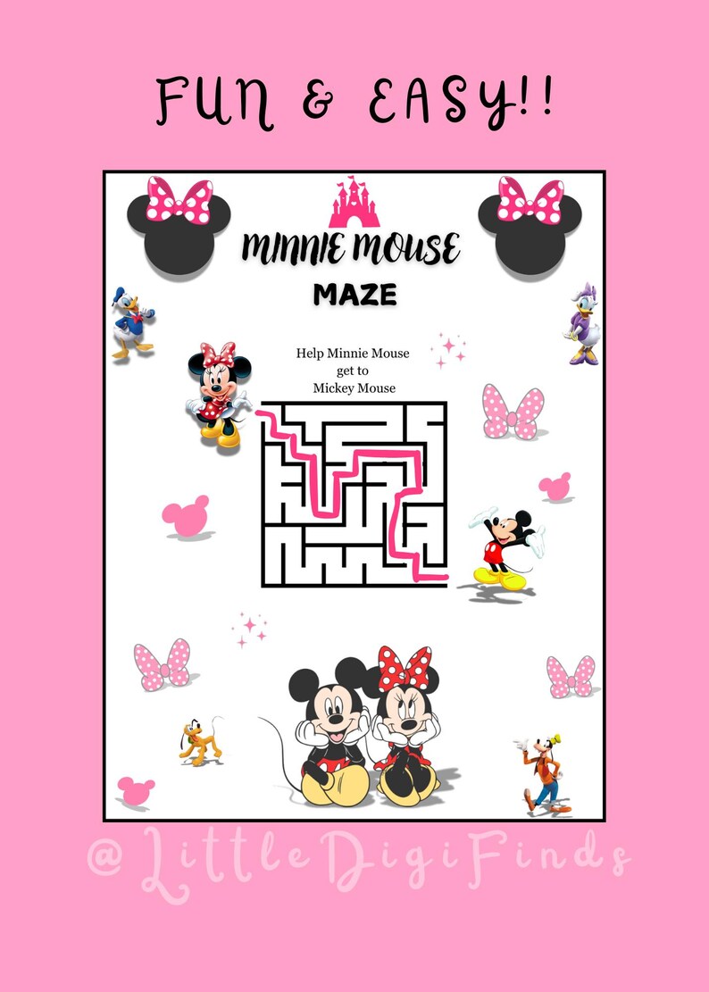 Minnie Mouse Printable Maze Puzzle School & Learning Worksheet Girly ...