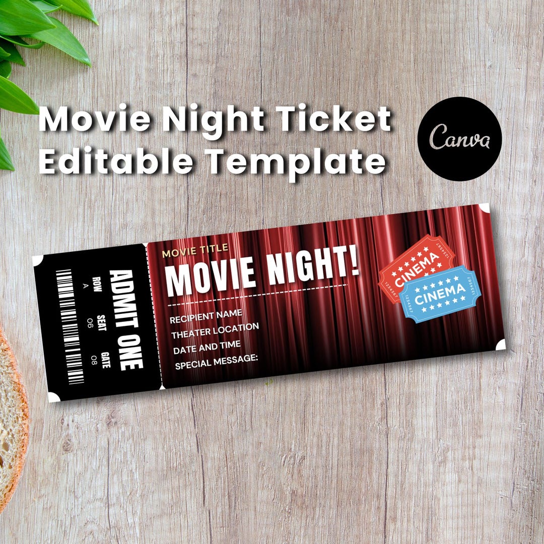Editable Digital Movie/theater Voucher, Surprise Ticket, Printable Gift ...