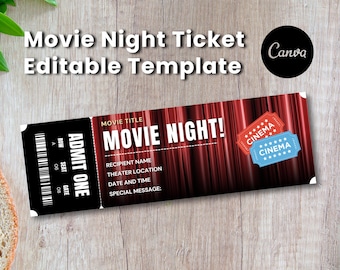 Editable Movie Ticket Template, Printable Gift (PDF) - Etsy