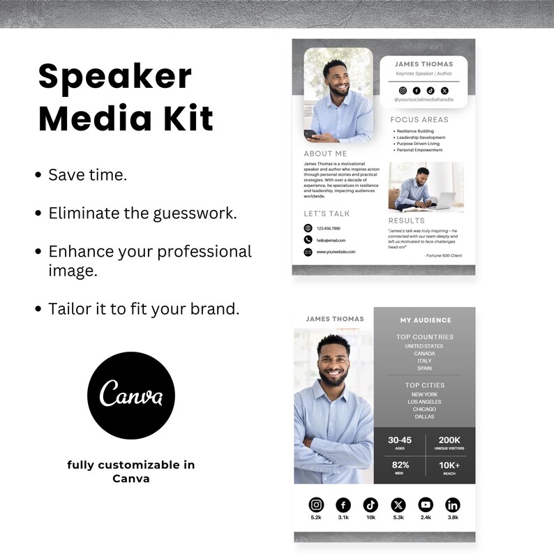 Speaker Media Kit Template, Speaker Sheet, Canva Media Kit for Keynote ...