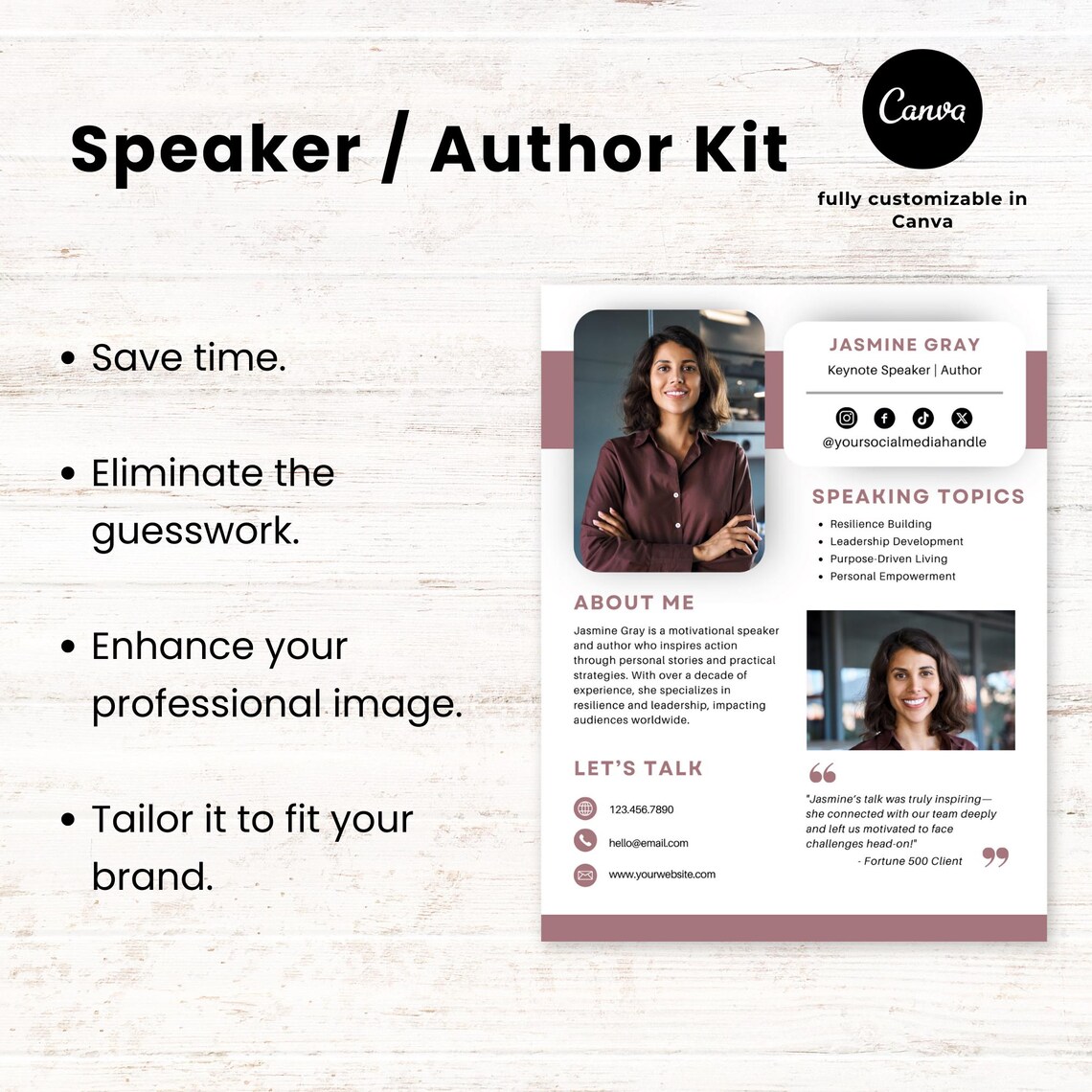 Speaker Media Kit Template, Speaker Sheet, Canva Media Kit for Keynote Speakers, Book Author ...