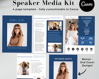 Speaker Media Kit Template, Speaker Sheet, Canva Media Kit for Keynote Speaker, Book Author ...
