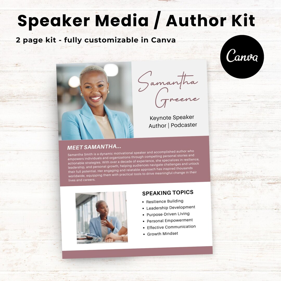 Speaker Media Kit Template, Speaker Sheet, Canva Media Kit for Keynote Speakers, Book Author ...