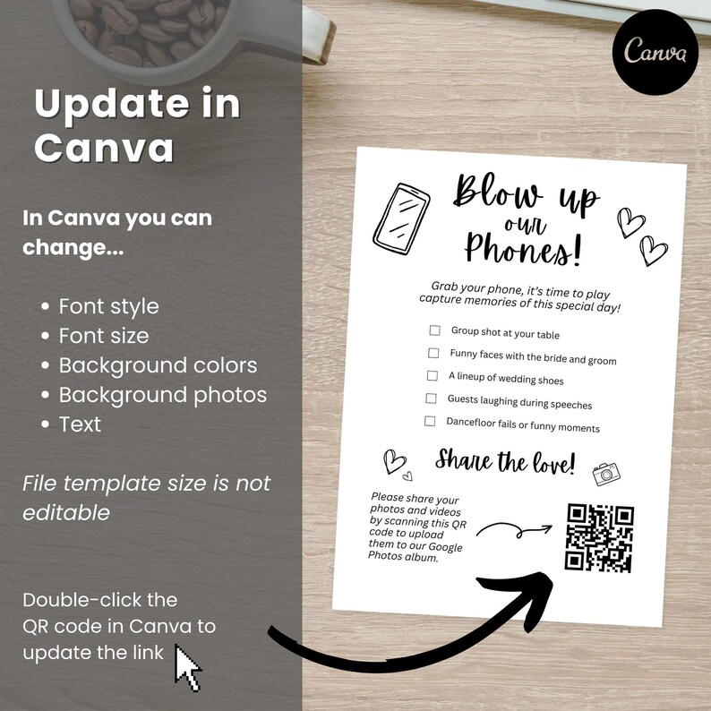 Blow up Our Phones, Photo Scavenger Hunt, Editable Wedding Game Card ...