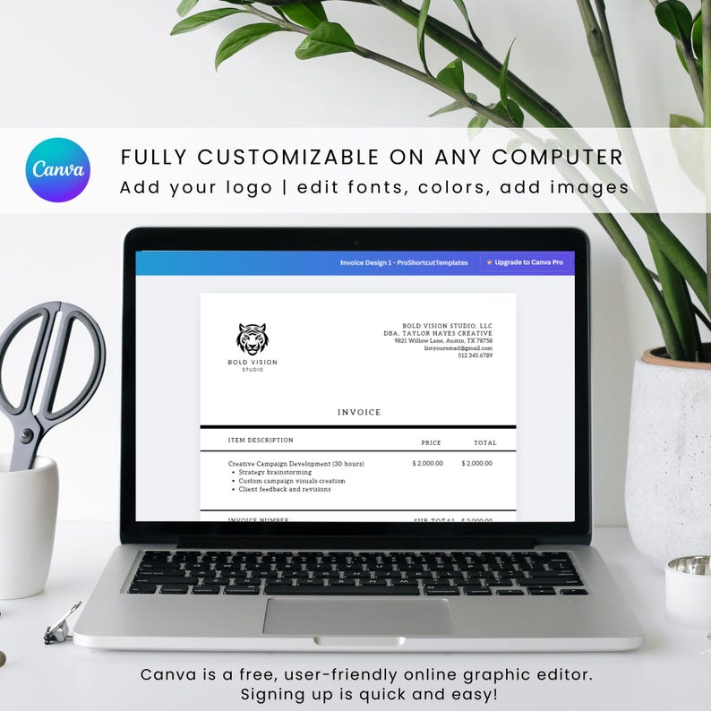 Modern Minimalist Invoice Template, Editable Business Invoice, Small ...