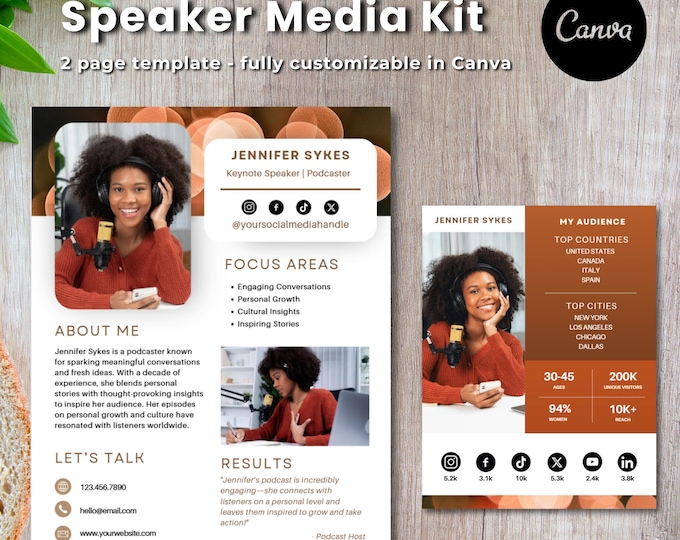 Speaker Media Kit Template, Speaker Sheet, Canva Media Kit for Keynote Speaker, Book Author ...