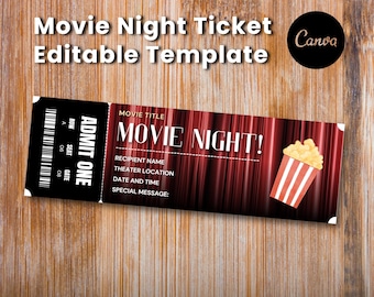Editable Movie Night Ticket Template (digital Download) - Etsy