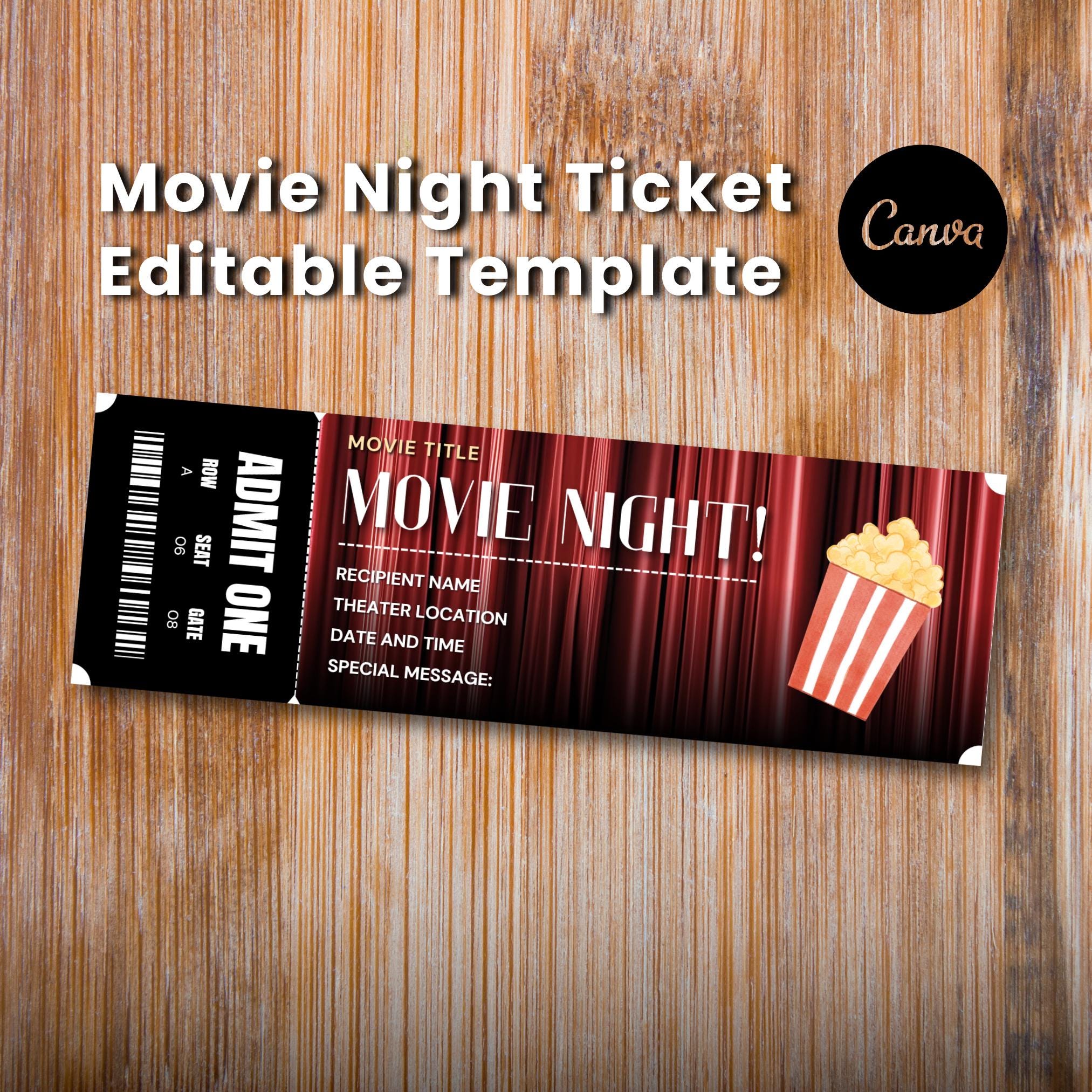 Editable Digital Movie/theater Voucher, Surprise Ticket, Printable Gift ...
