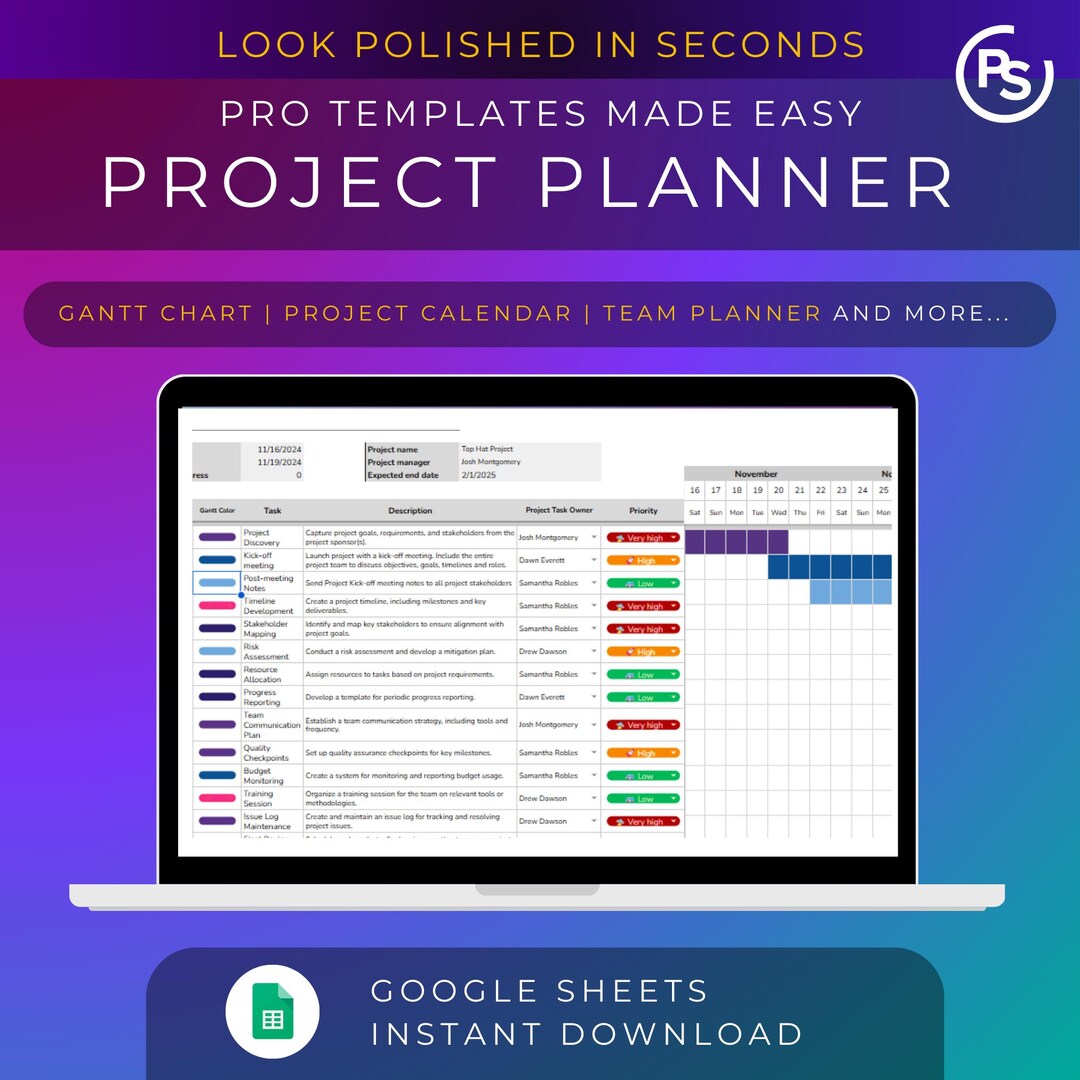 Simple Project Management Template, Google Sheets Project Planner ...