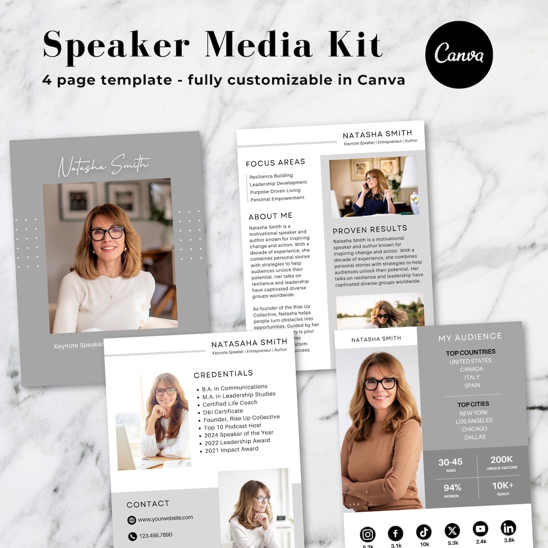 Speaker Media Kit Template, Canva Design (8.5 X 11 In) - Etsy
