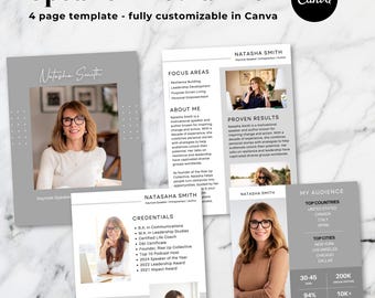 Speaker Media Kit Template, Speaker Sheet, Canva Media Kit for Keynote Speakers, Book Authors ...