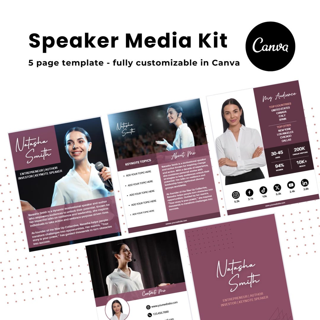 Speaker Media Kit Template, Canva, 5-page (digital Download) - Etsy
