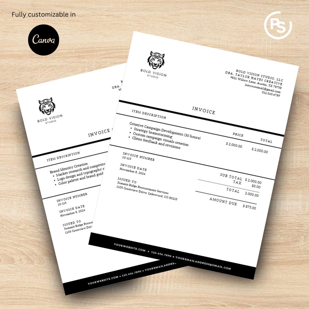 Modern Minimalist Invoice Template, Editable Business Invoice, Small ...