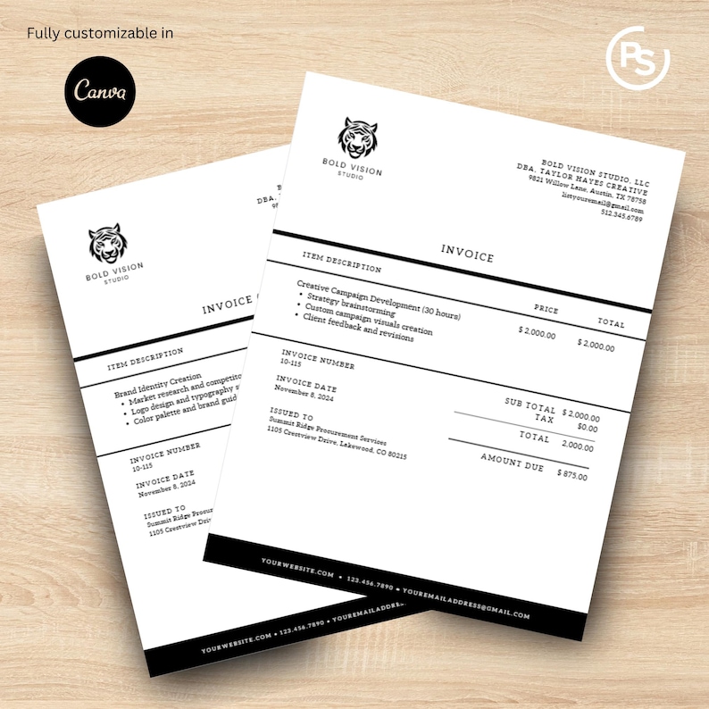 Modern Minimalist Invoice Template, Editable Business Invoice, Small ...