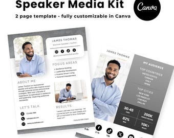 Speaker Media Kit Template, Speaker Sheet, Canva Media Kit for Keynote Speaker, Book Author ...